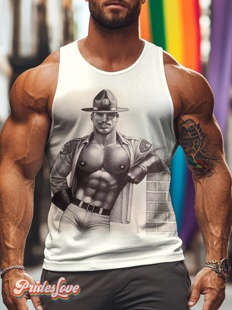 Men's Retro Gay Uniform Cardigan Muscle Shadow Line LGBT Print Vest ...
